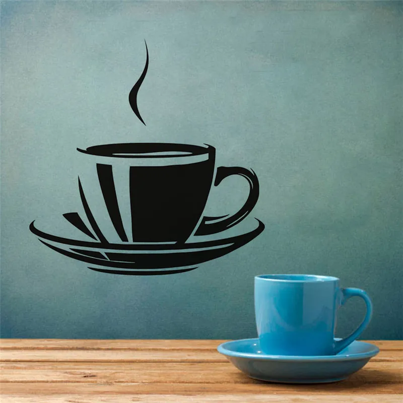Copo de café sala decorativa preto murais vinil arte decalque da parede ...