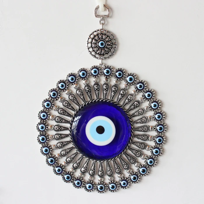Turkish Evil Blue Eye Glass L28CM Flower Charm Wall Hanging Amulet ...