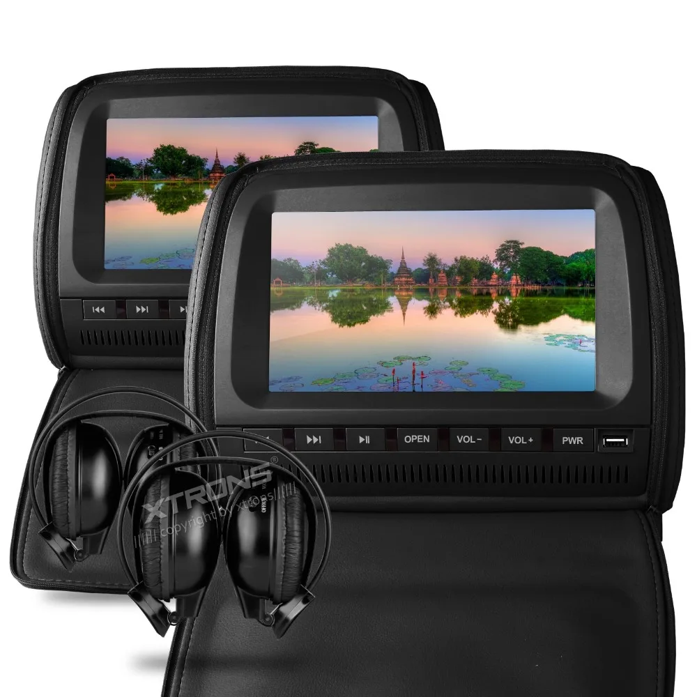Pair 9" Car DVD Headrest Player Auto Pillow Monitor Headphone DVD Game ...