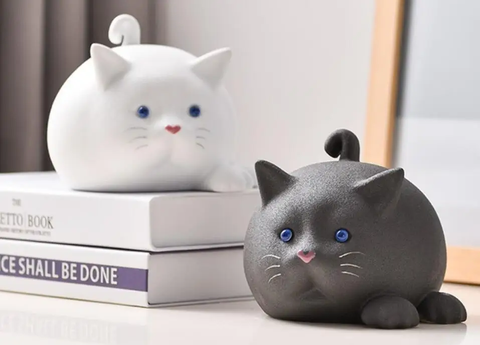 Ceramic Pottery Whimsical Cat Figurine Cute Cat Art Funny Fat Cat Art ...