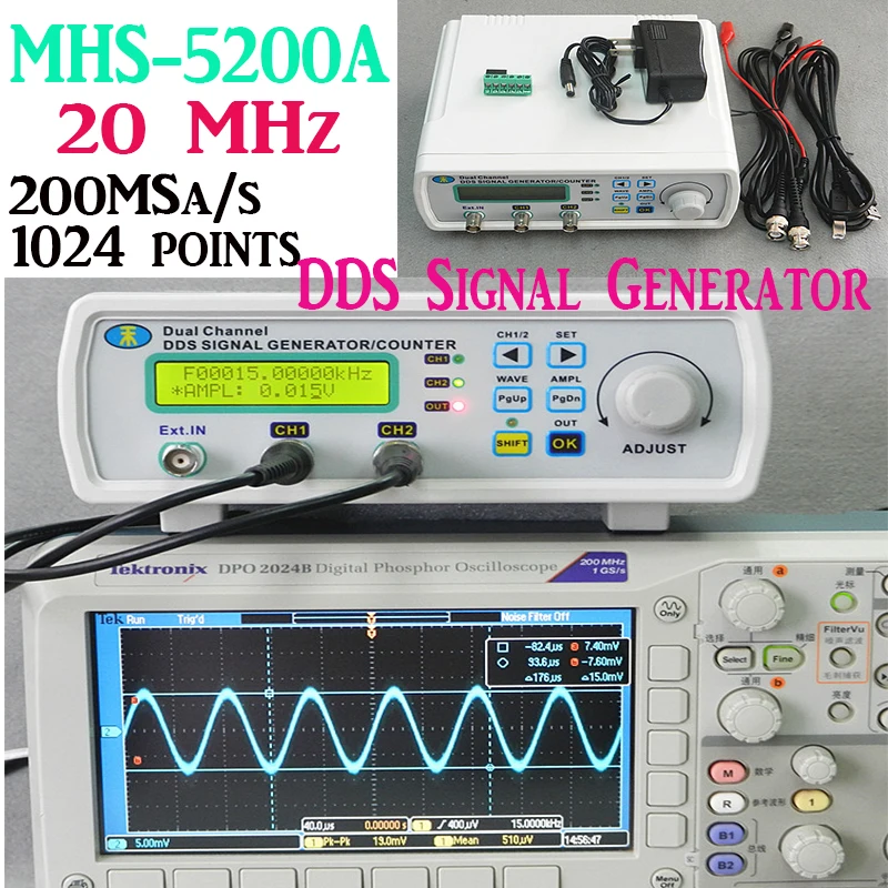 MHS 5200A High Precision Digital DDS Dual channel Signal Source ...