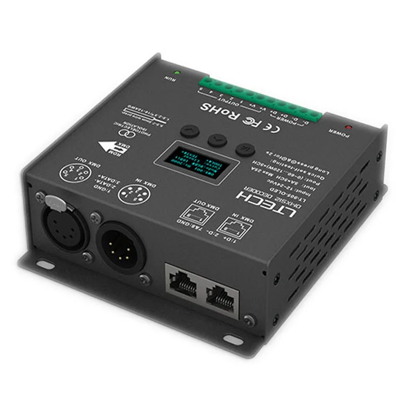 New Led DMX Decoder Controller;DC12 24V input;5A*5CH output RGB/RGBW Led Controller XLR 3/RJ45 8 ...