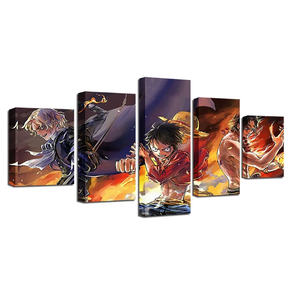 5 Pieces Cartoon One Piece Modular Picture Modern Home Wall Decor ...
