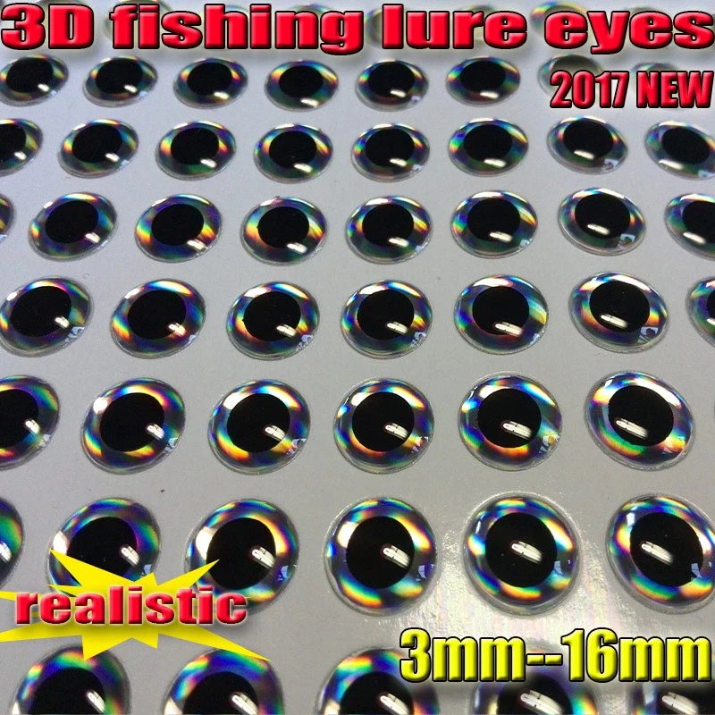 2017NEW 3D fishing lure eyes fly eyes choose size:3MM 16MM quantity ...