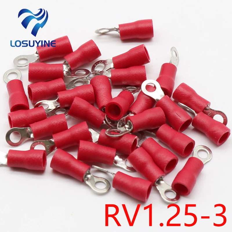 RV1.25 3 Red Ring Insulated Wire Connector Electrical Crimp Terminal RV1.25 3 Cable Wire ...