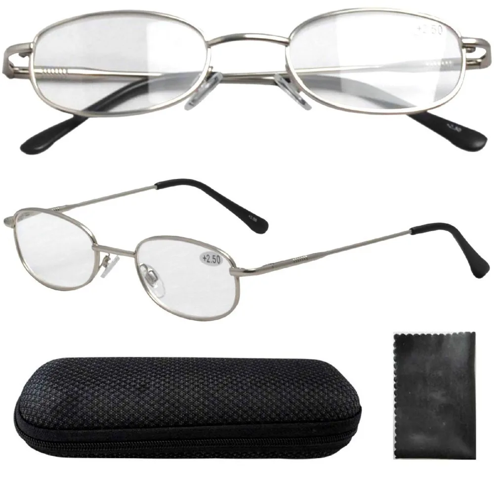 R3211 Mat Silver Metal Frame Spring Hinged Arms Reading Glasses Men Women Wcase In Mens