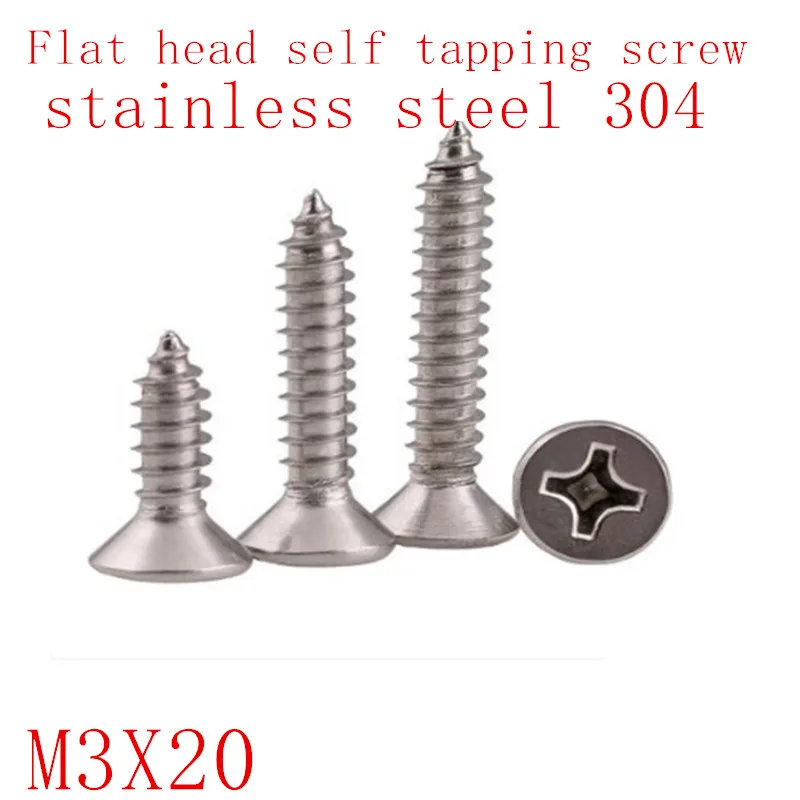 100pcs/lot M3*20 m3x20 304 stainless steel flat countersunk head self ...