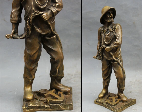 free 15" Bronze Copper Carved West Standing Seaman Sailor Man Mariner ...