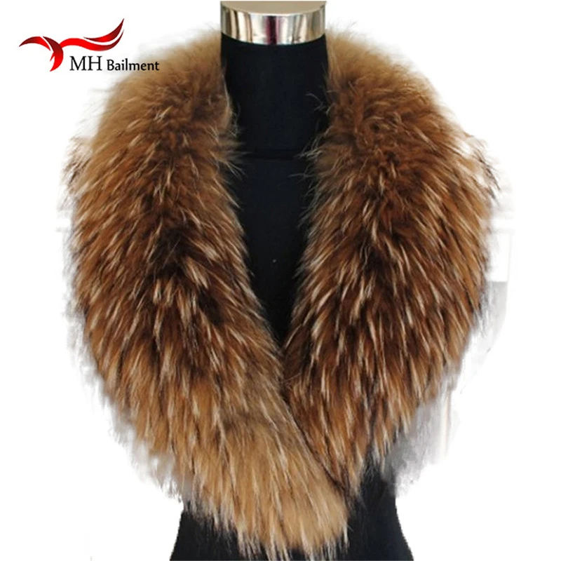 Natural Color Raccoon Fox Real Fur Collar Scarf Genuine Big Size ...