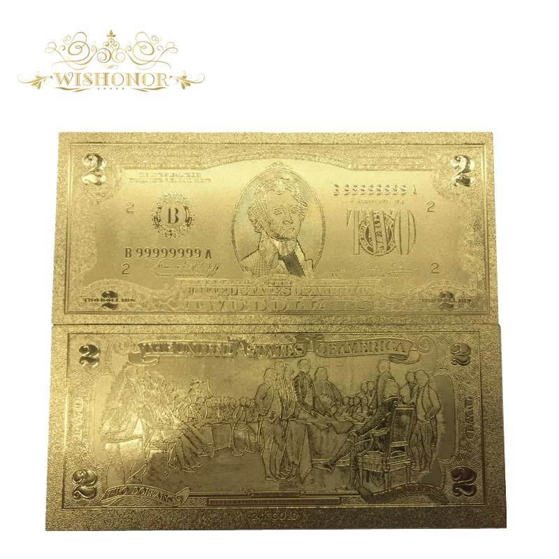 10pcs/lot 24 Karat Gold Banknote USD 2 Dollars Banknotes Fake Paper ...