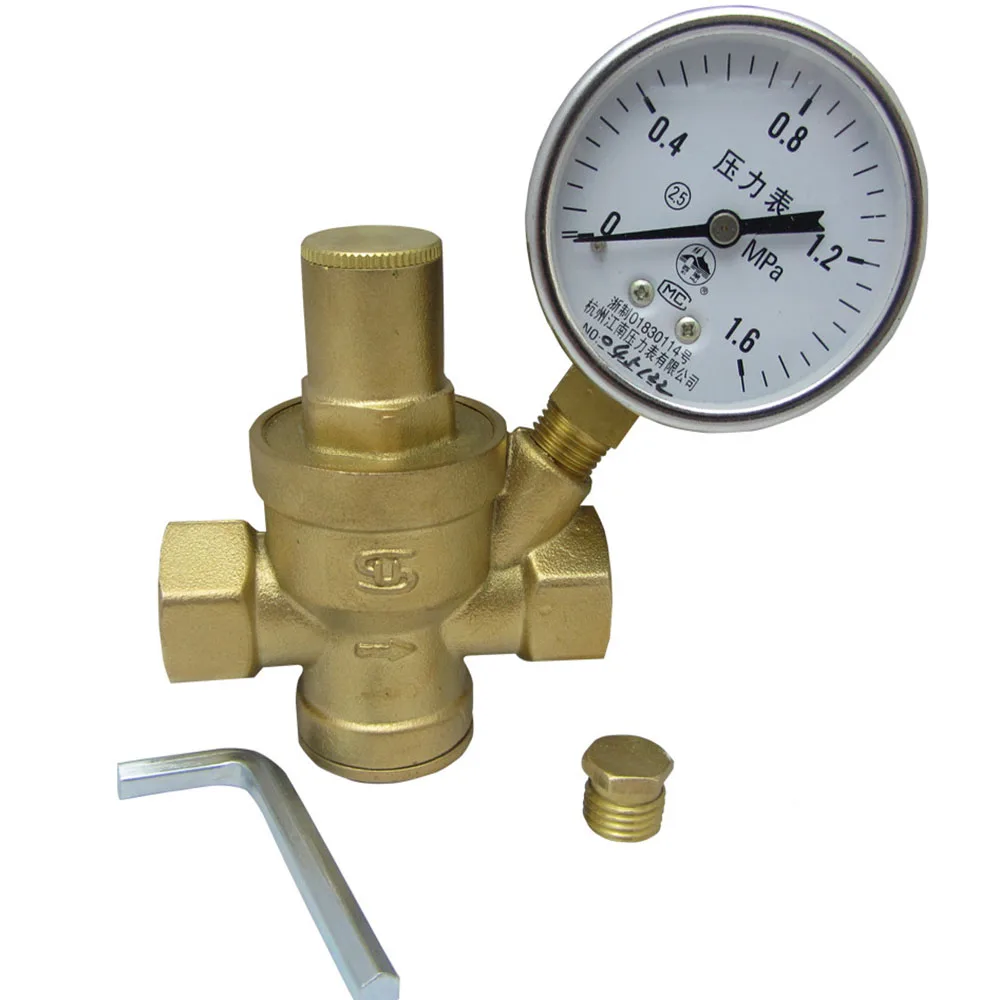 3/4" DN20 brass water pressure reducing valve with pressure gauge ...