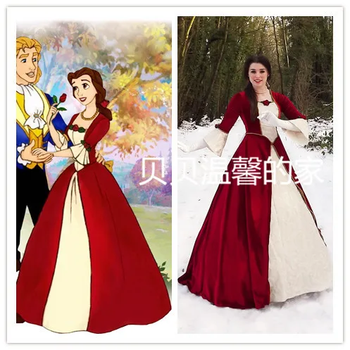 The Enchanted Belle Princess Cosplay Red Dress Costume Gift Gloves 11 ...