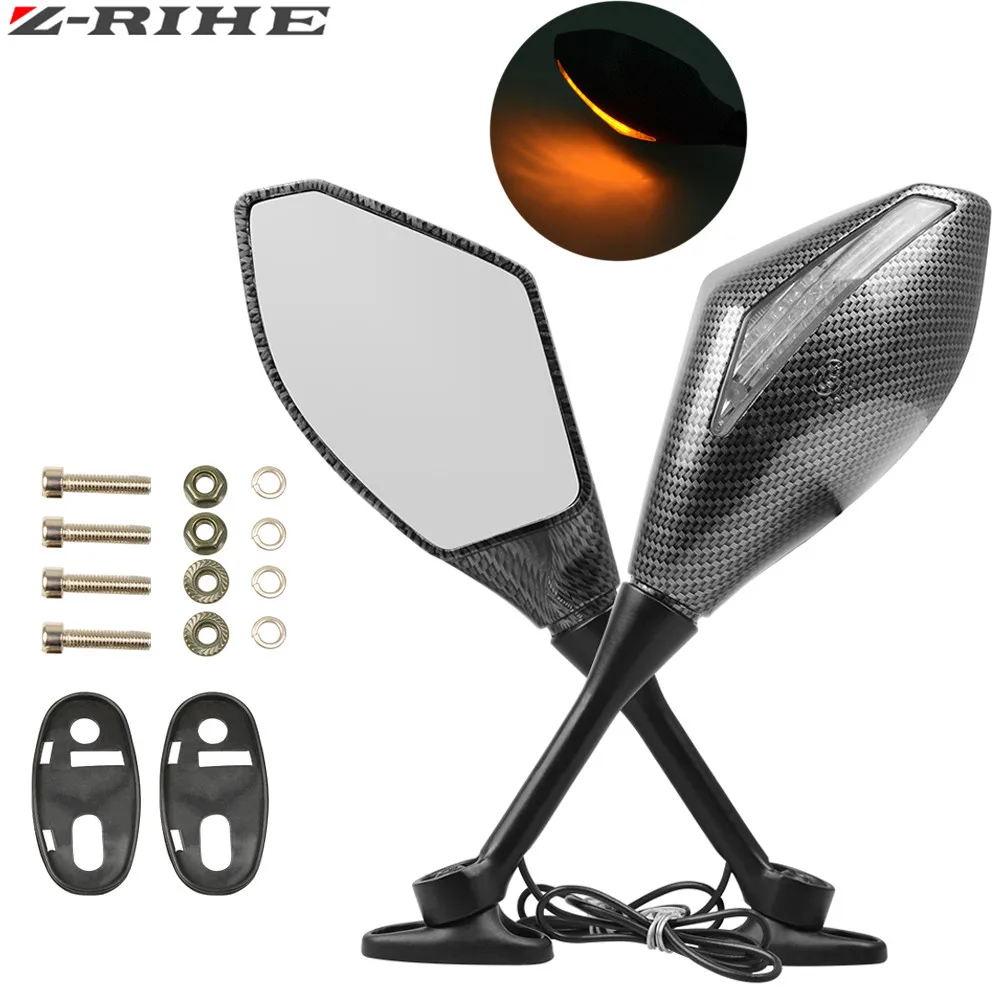 Motorcycle Carbon Firber Led Turn Signal Integrated Mirrors Rearview