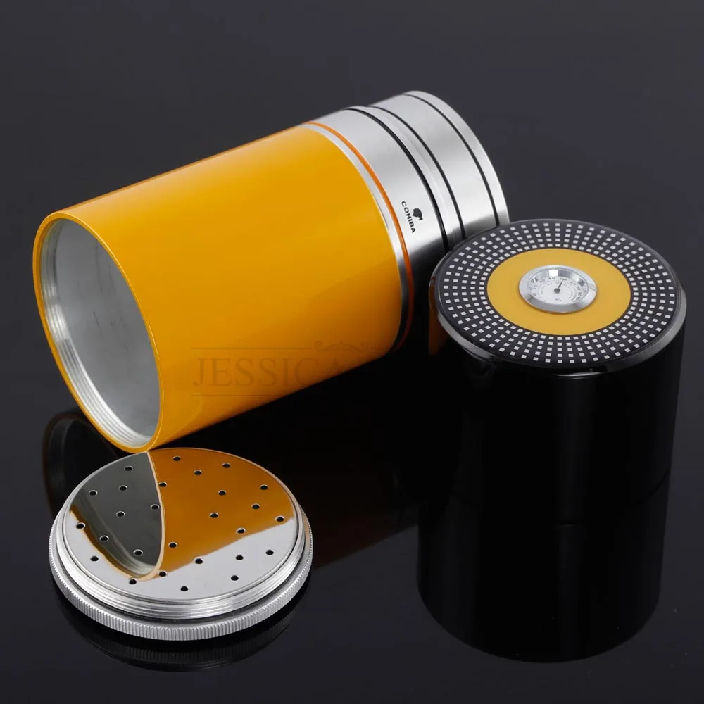 Travel Cigar Humidor Metal Jar with Built-in Hygrometer Humidifier ...