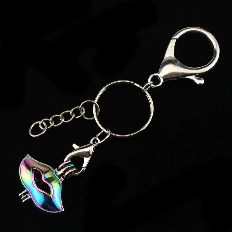 Y C592 Rainbow Silver Color Cage Keyrings Sexy Lip Beads Pearl Cage Key ...
