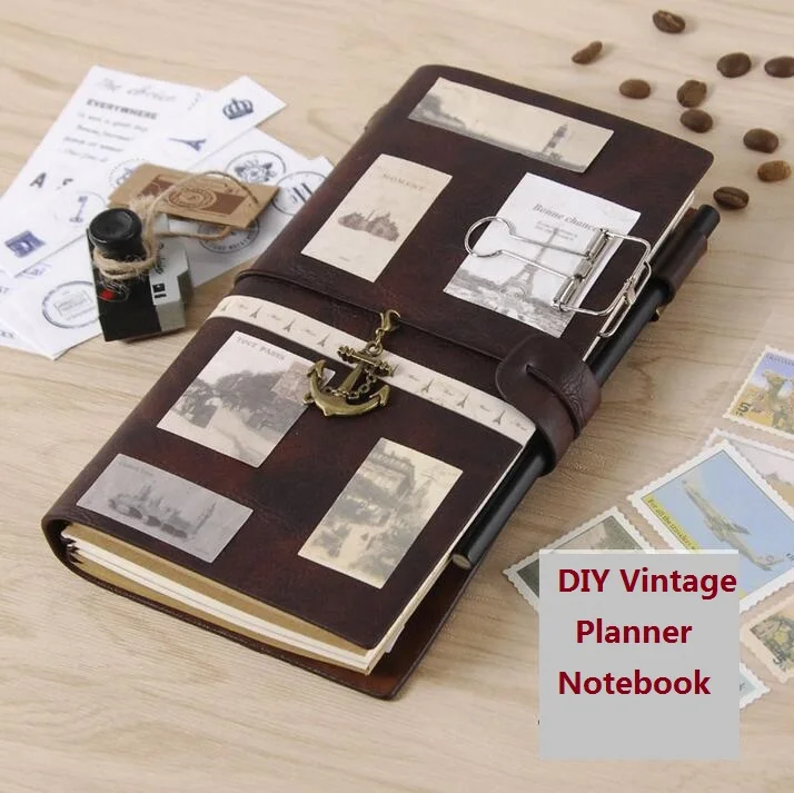Leather Traveler Notebook Planners Creative DIY Vintage Travel Journal ...