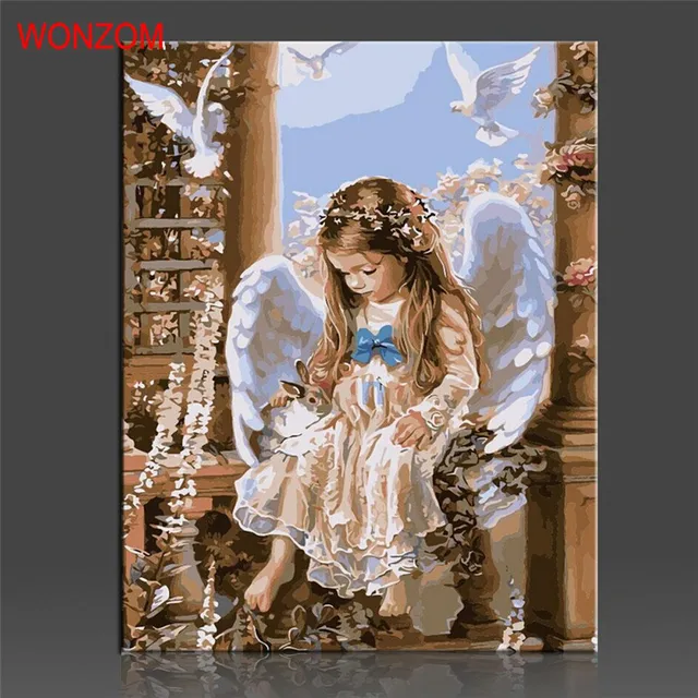 Angel Picture Painting By Numbers DIY HandPainted Angel Canvas Art ...