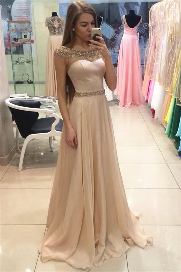 2016 Champagne Prom Dresses Long Sparkly Beading Popular Evening Dress