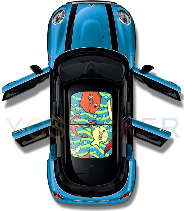 heat protection 3d cartoon fish graphics car roof pvc sticker uv proof ...