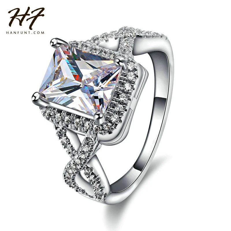 Fashion Wedding Women Rings Sliver Colorsquare Crystal Bijoux Cz ...