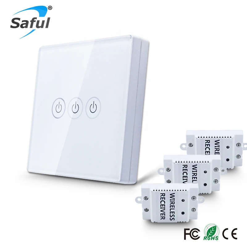 Wireless Touch Light Switch 3 gang 3 Way DIY Remote Control LED ...
