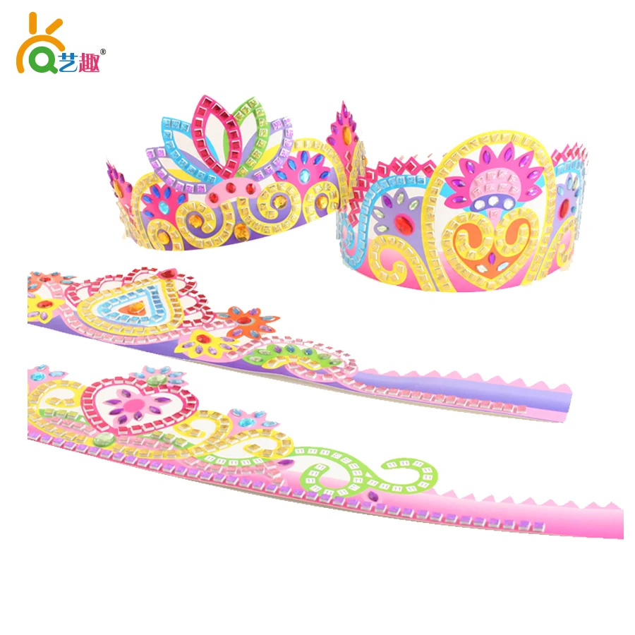 2 PCs Kids DIY mosaic crown with diamond toys/ Children handmade EVA ...