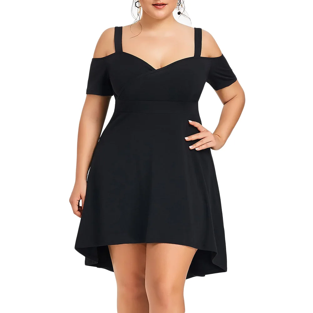Gamiss Plus Size 5xl Summer 2018 Open Shoulder High Low Dress Women Big