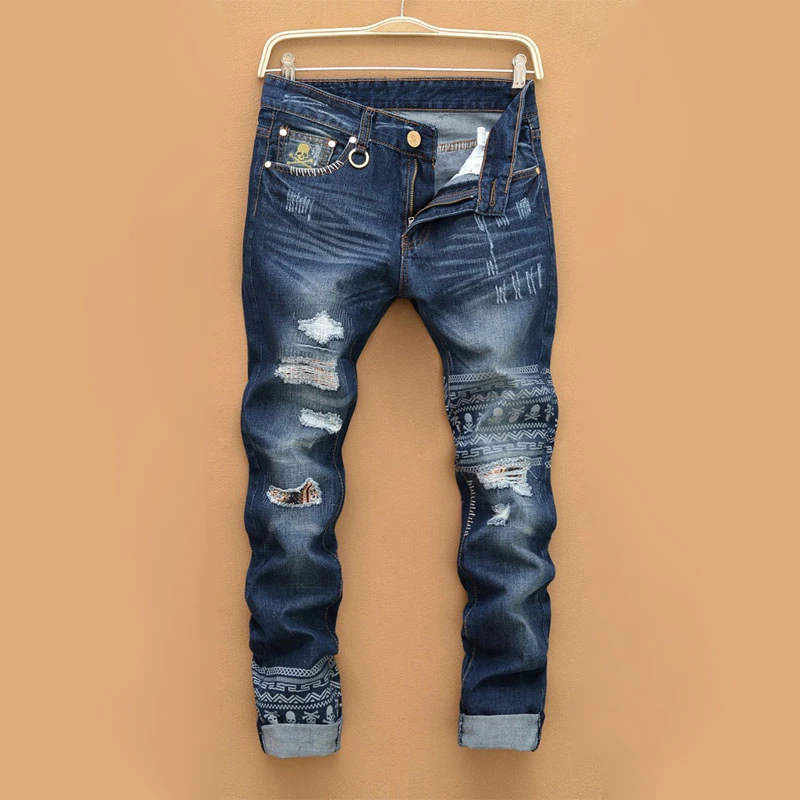 Los Hombres de moda Blue Jeans Slim Fit Hombre Denim Hiphop Botín ...
