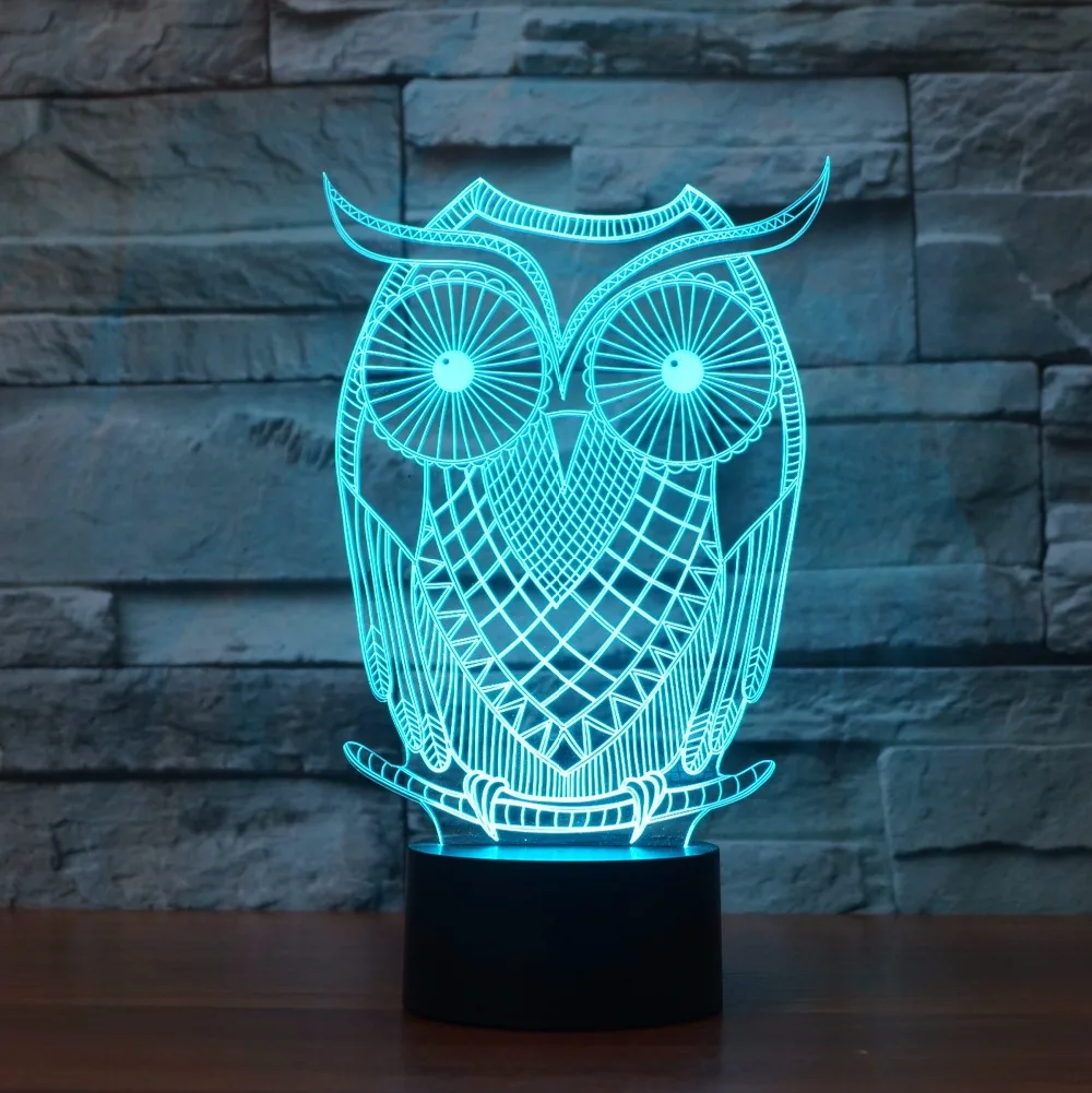 USB Creative Owl 3D Night Light Lighting Change LED Table Desk Lamp ...