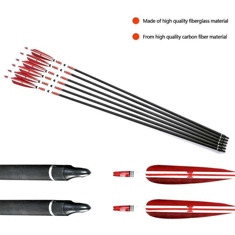 Compound/Long Bow 12pcs red carbon arrows Red Turkish feathers Spine ...