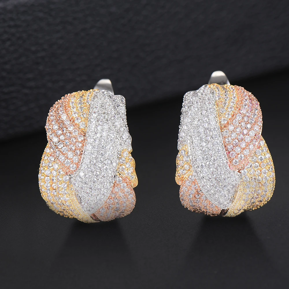 19*25 mm Luxury Braided Cross Line Stud Earrings For Women Full Cubic ...