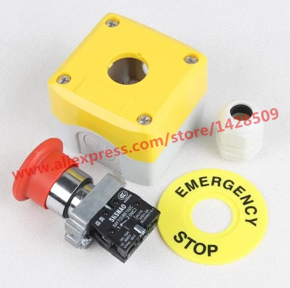 AC-600V-10A-normal-close-Plastic-Shell-Red-Sign-Emergency-Stop-Mushroom ...