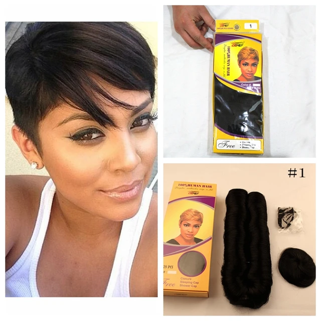 Femi hair 28pcs virgin human indian hair tangle free closere 1# jet ...