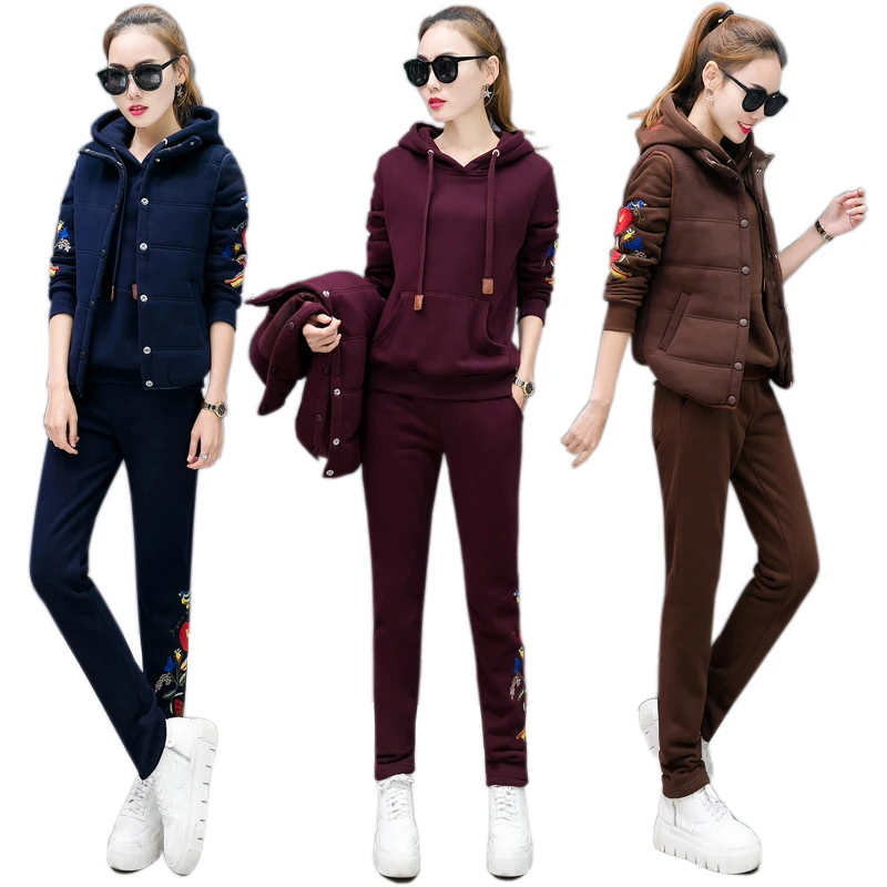 2017 Top Printing Winter Sport Suits Thicker Women Cotton Three piece ...