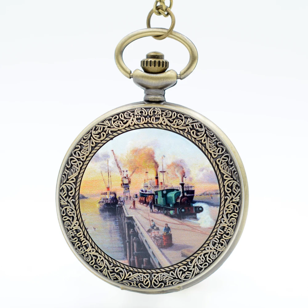 Vintage Retro Britain Steam Train Steam Engine Dome Quartz Pocket Watch ...