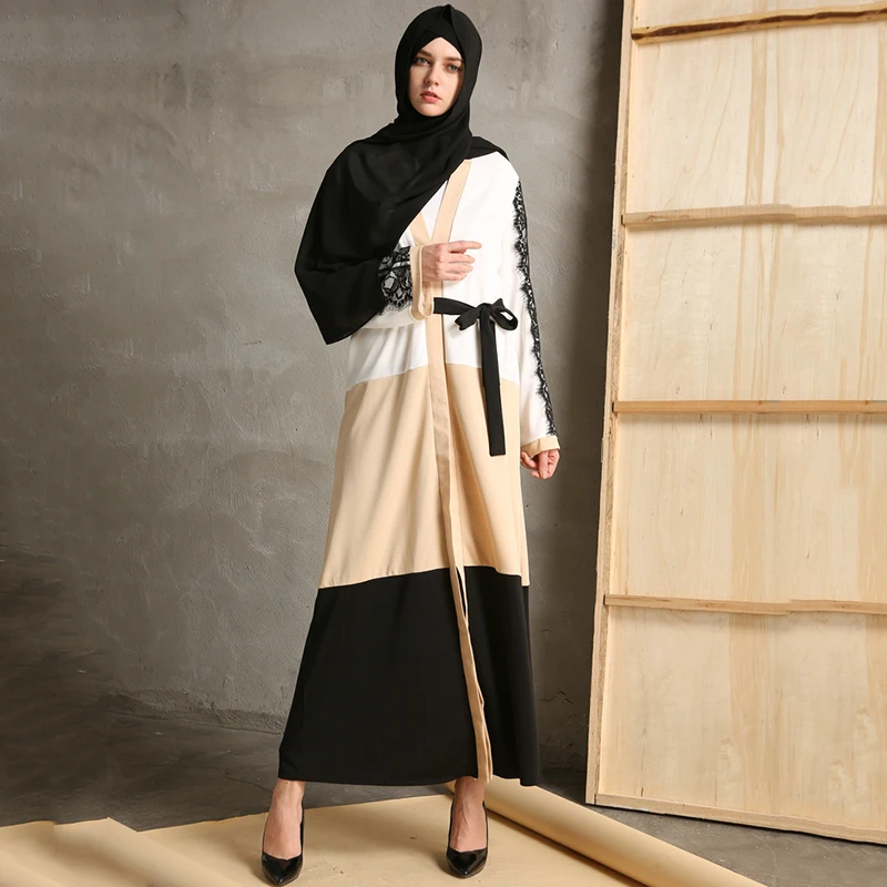 Muslim Lace Maxi Dress Abaya Knit Cotton Cardigan Long Robes Tunic ...