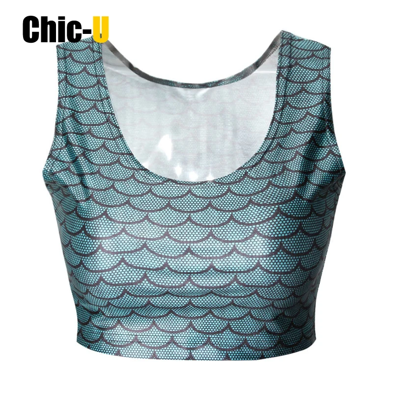 Blue Women Summer Crop Tops 2016 Mermaid Fish Scales Knitted Cotton ...