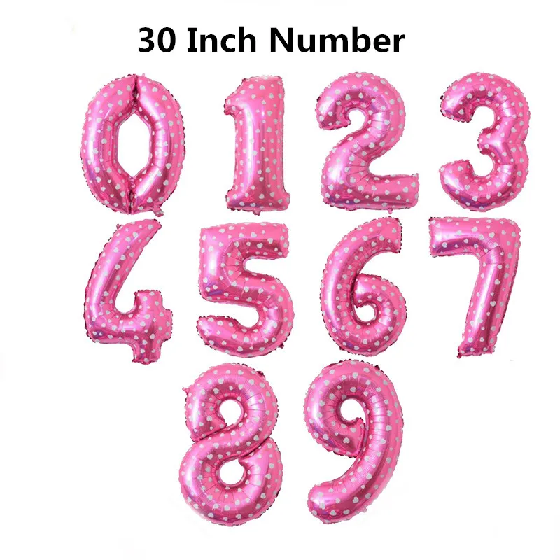30 inch Pink Heart Number Foil Balloons Digit Air Ballons Birthday ...