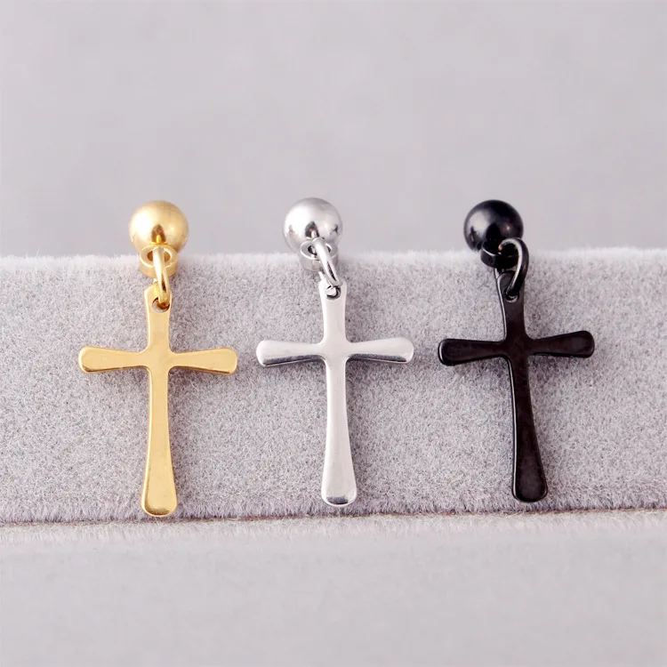 Diskon Besar Mode Wanita Pria Anting Anting Salib Warna Punk Emas Hitam ...