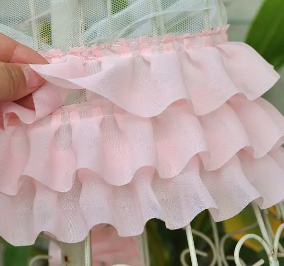 pink ruffled trim, ruffled lace fabric, chiffon ruffled lace trim, baby ...
