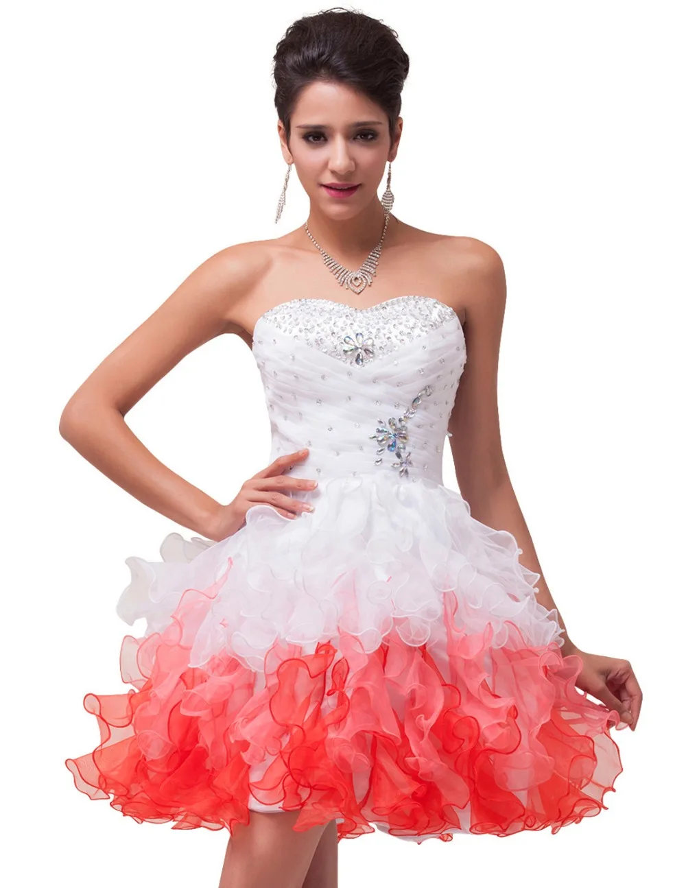 Sexy Strapless Puffy Short Prom Dresses 2016 Grace Karin White Red