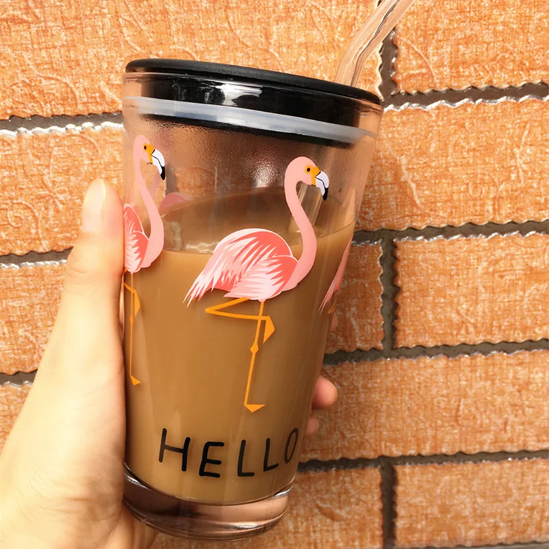 New flamingo design glass water cup with thick tea cup with high ...