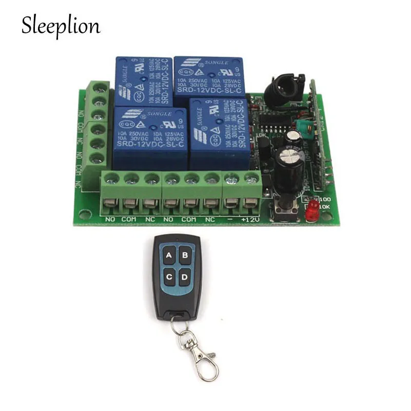 Sleeplion 12v 4 Channel Auto Rf Wireless Remote Control Module Relay ...