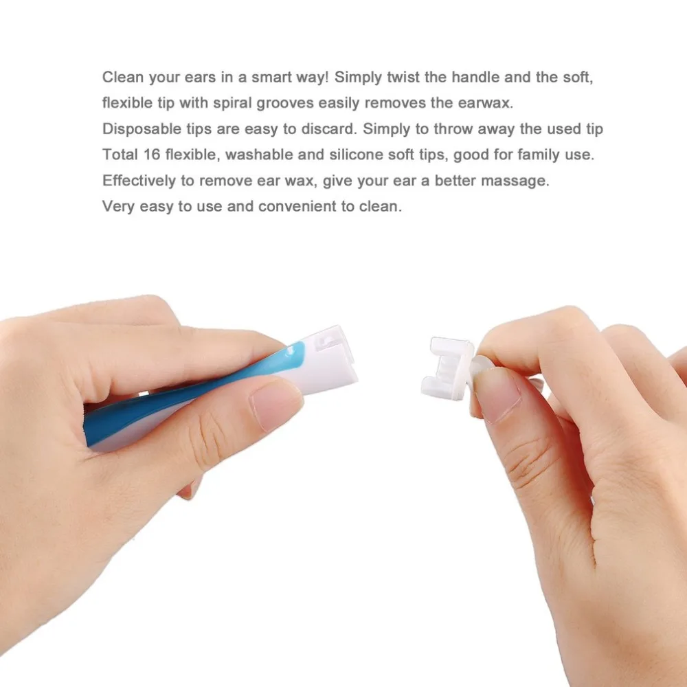 Smart Flexible 16 Tips Ear Cleaner Swab Safety Soft Spiral Earpick ...