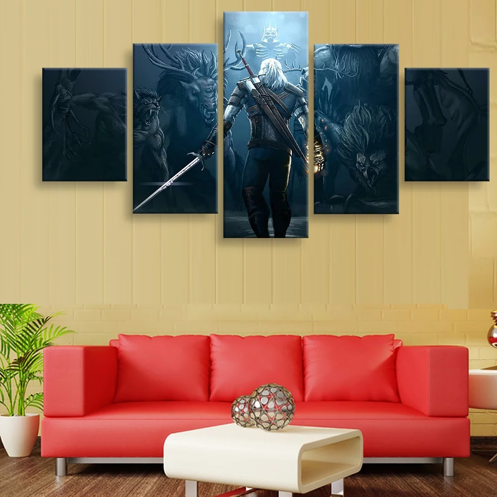 5 Piece The Witcher 3 Game Characters Landscape Posters Painting on ...