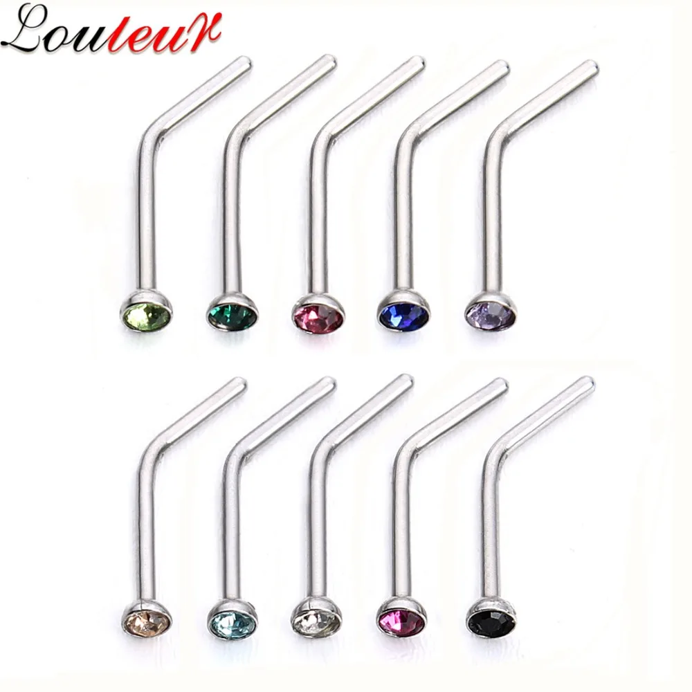 LOULEUR 2017 50pcs/lot Stainless Steel Crystal Rhinestone Nose Studs ...