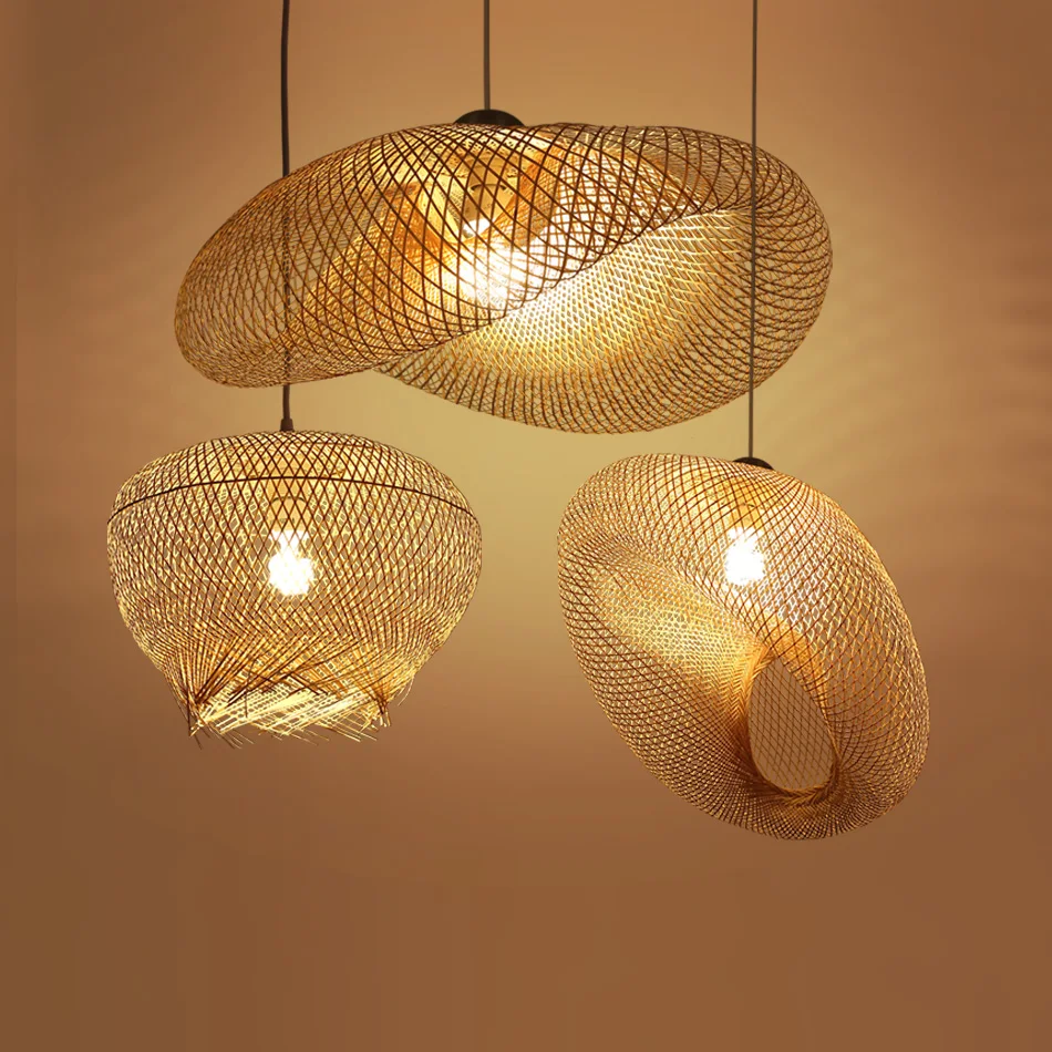 Bamboe Rieten Rotan Wave Schaduw Hanger Lichtpunt Rustieke Vintage ...