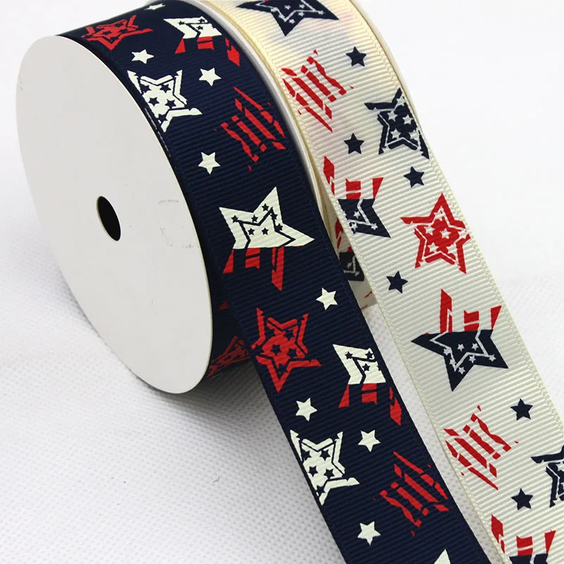 [IuBuFiGo] 1"(25mm) Five pointed Star Printed Ribbon Grosgrain Ribbon ...