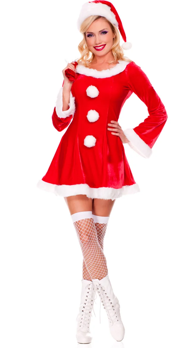 Lady Santa Claus Costume Sexy Christmas Xmas Outfit Fancy Dress In Sexy