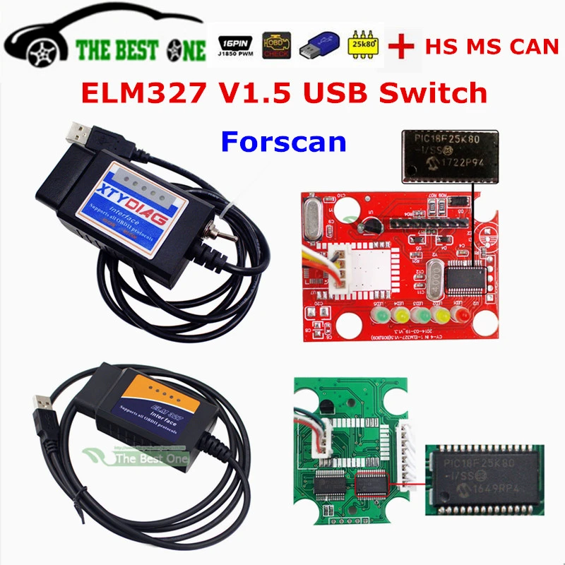 Best Elm327 V1.5 Usb Switch Hs Ms Can Obd2 Obdii Protocols Pic18f25k80 Chip Diagnostic Tool Code ...